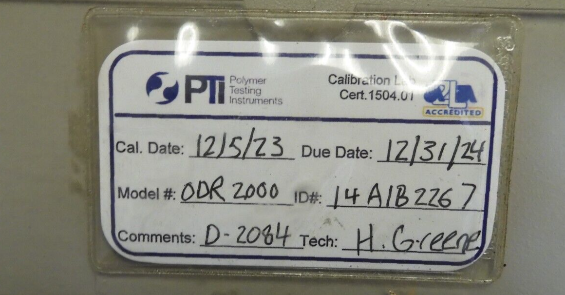 Monsanto/Alpha Technologies – ODR 2000 – Oscillating Disc Rheometer Cal ...