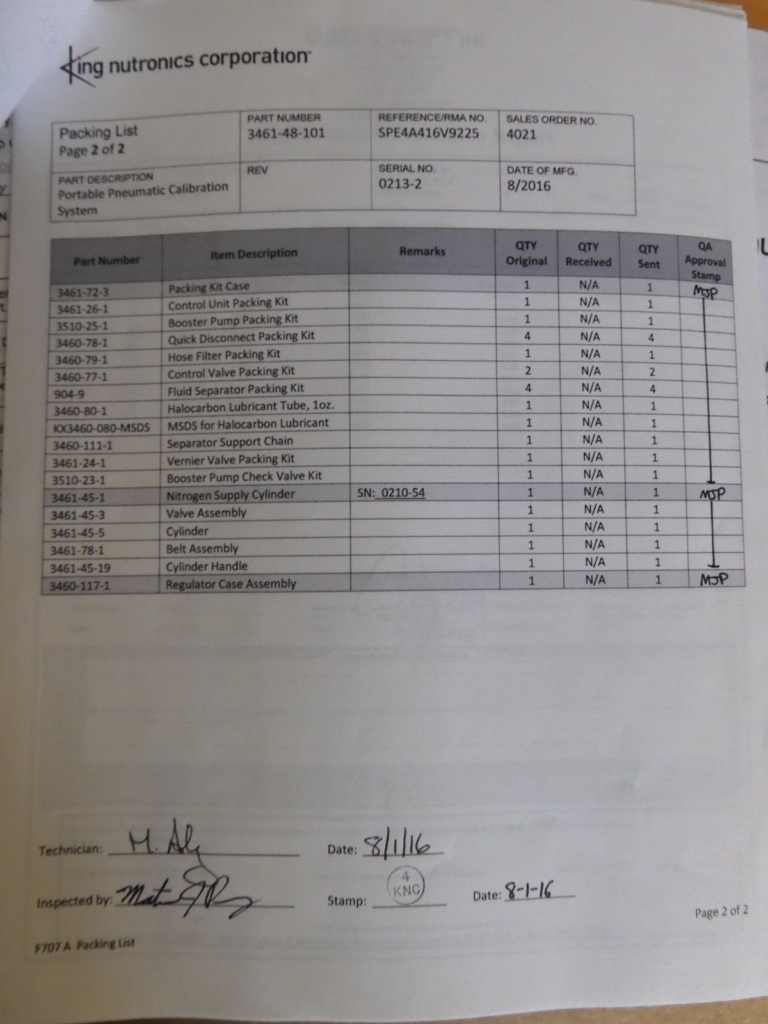 King Nutronics – model 3461-48-101 – Portable Pressure Calibration ...