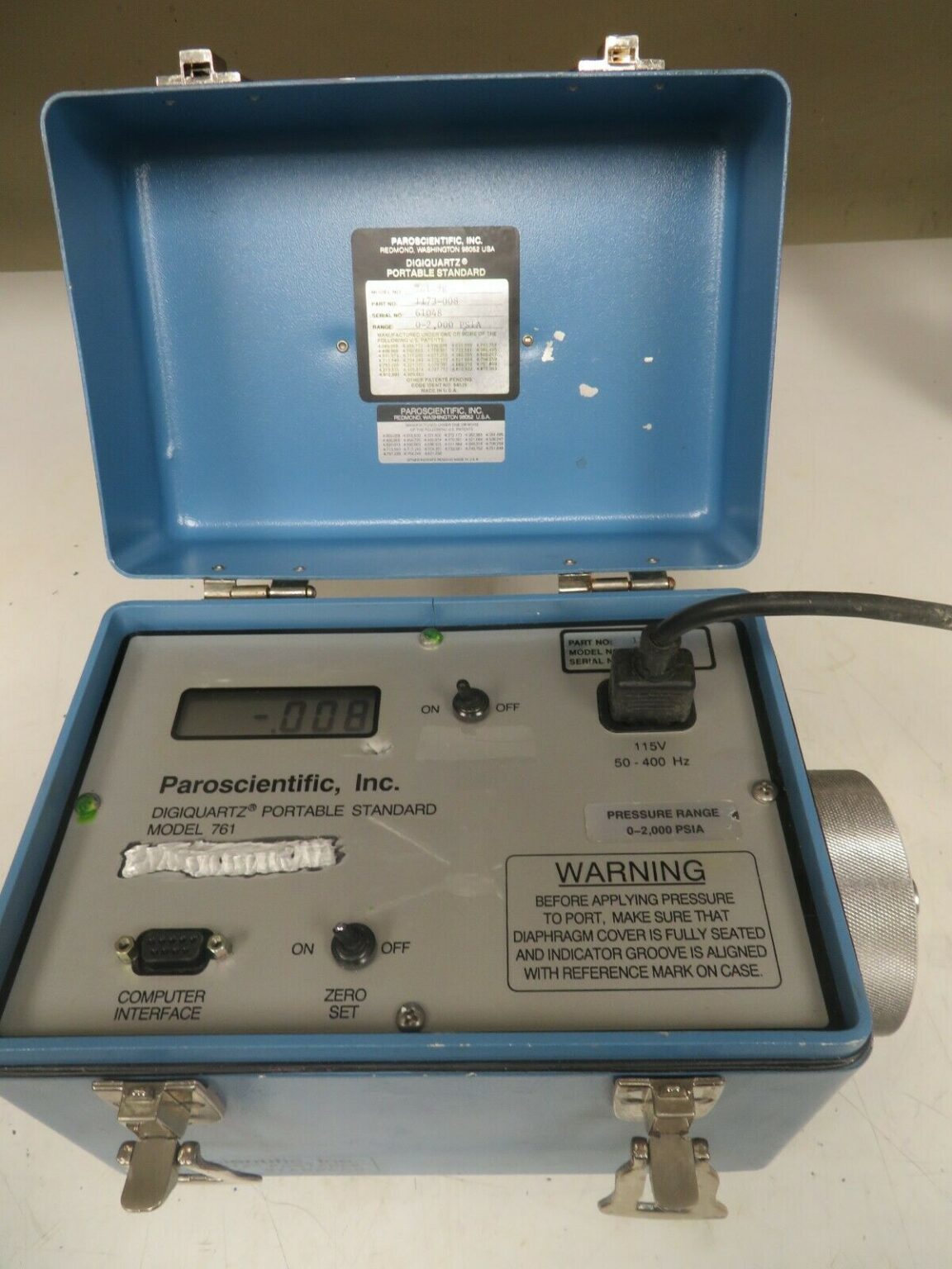 Paroscientific Digiquartz Portable Standard – mdl. 761-2K, 0-2,000 psia ...